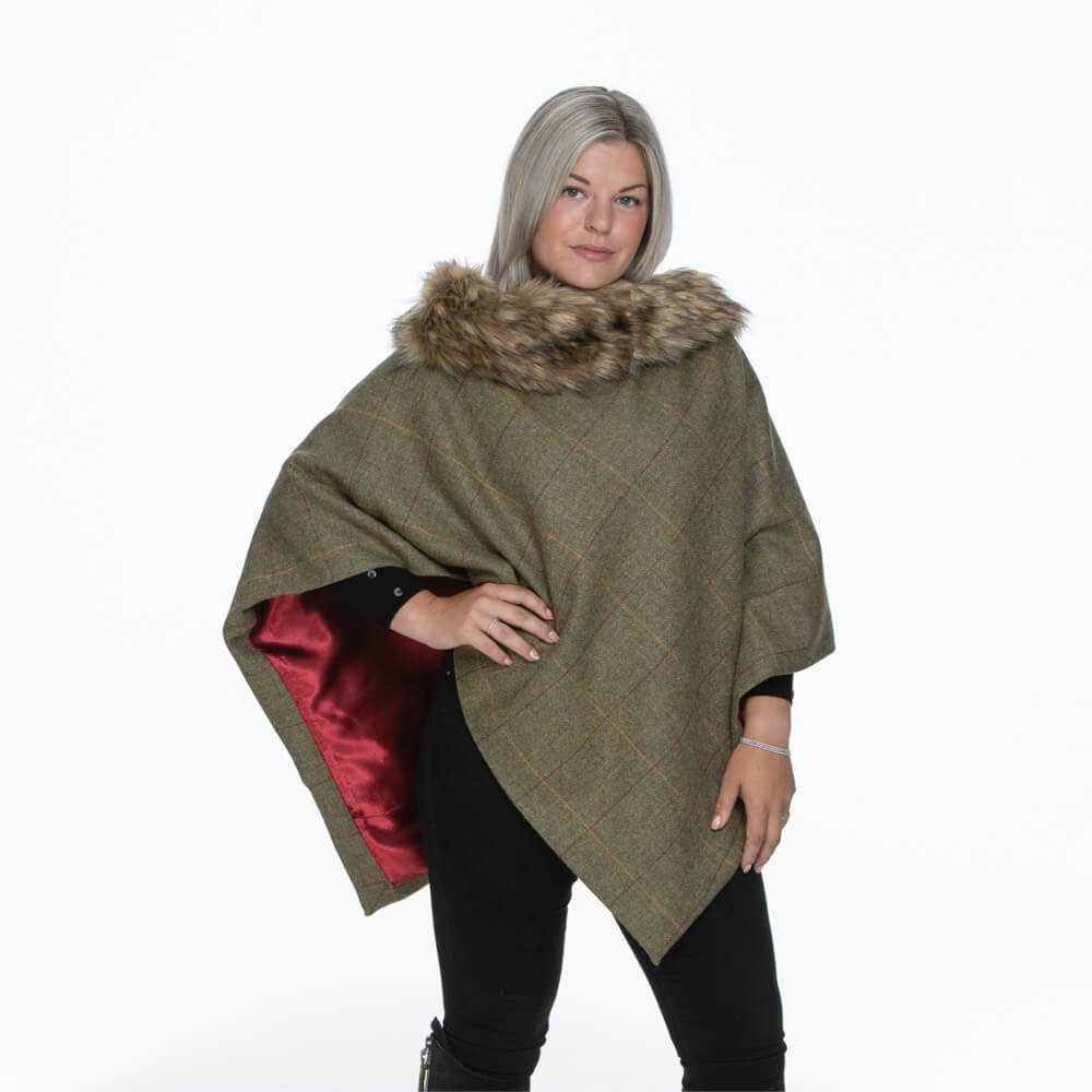 Megan Regular Faux-Fur Collar Cape by Grace and Dotty