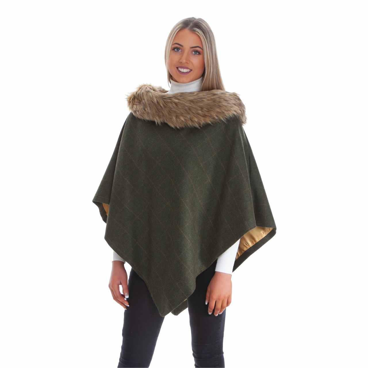 Cara Regular Faux-Fur Collar Cape by Grace and Dotty