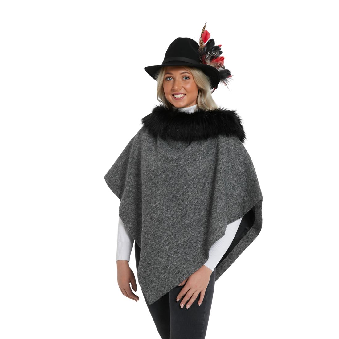 Bonnie Regular Faux-Fur Collar Cape by Grace and Dotty