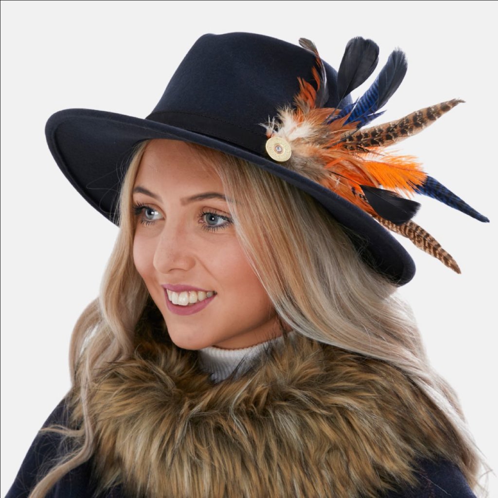 Emma Navy Fedora Hat with Feathers - Grace and Dotty