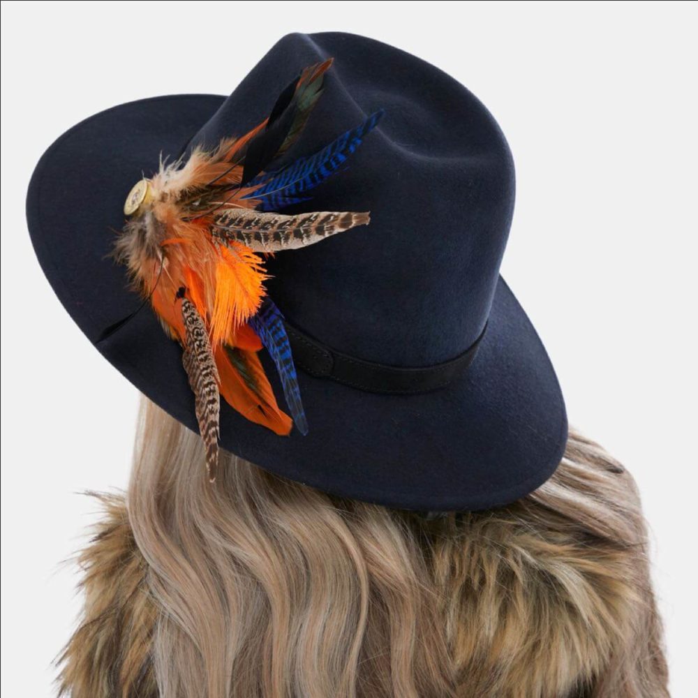Emma Navy Fedora Hat with Feathers - Grace and Dotty