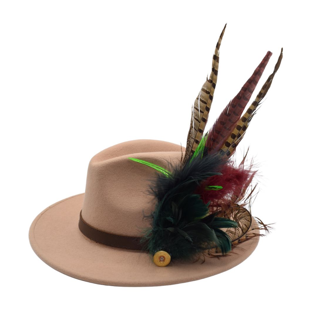 Erica Beige Fedora Hat with Feathers - Grace and Dotty