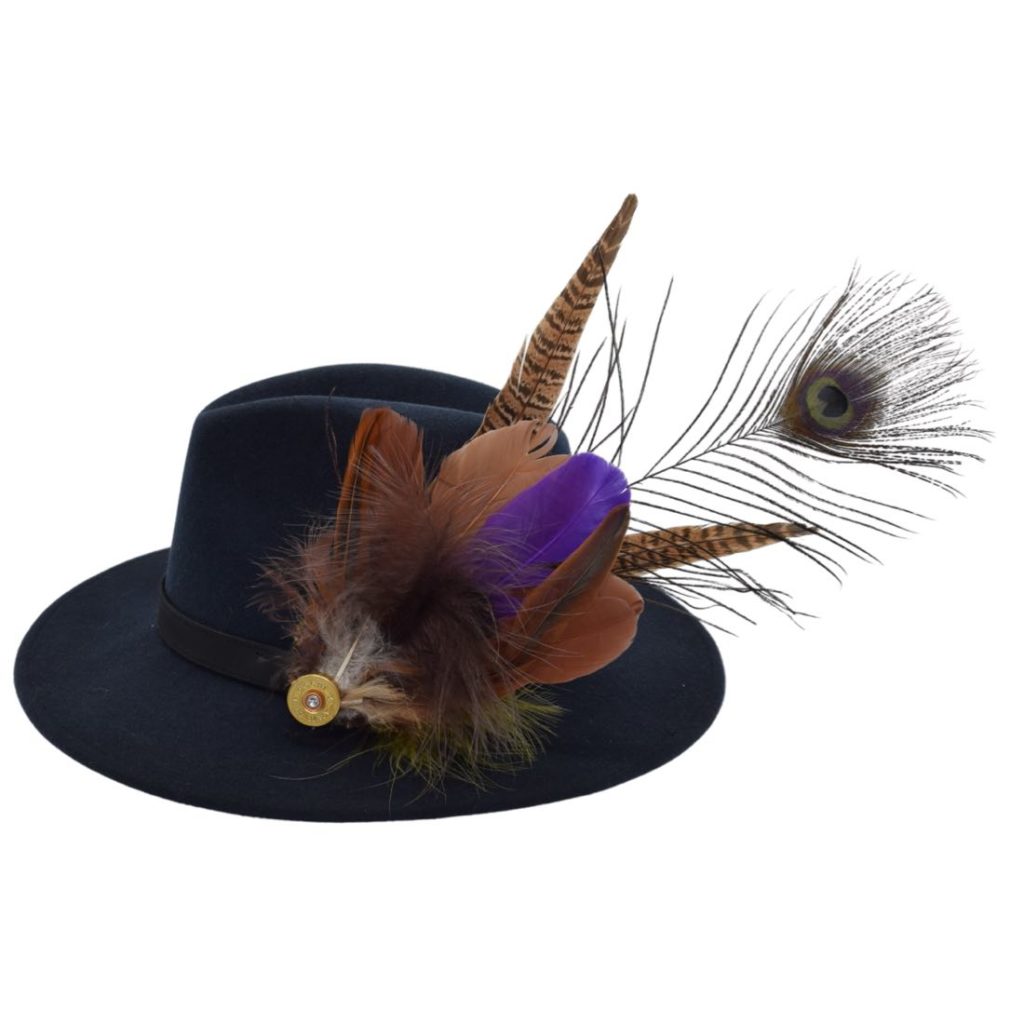 Joyce Navy Fedora Hat with Feathers - Grace and Dotty