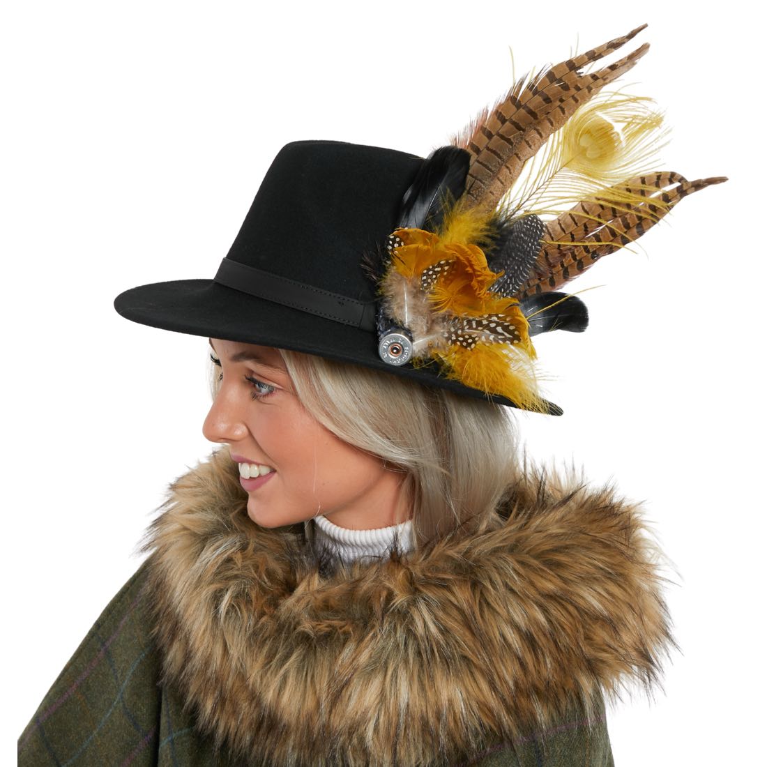 Jenna Black Fedora Hat with Feathers - Grace and Dotty