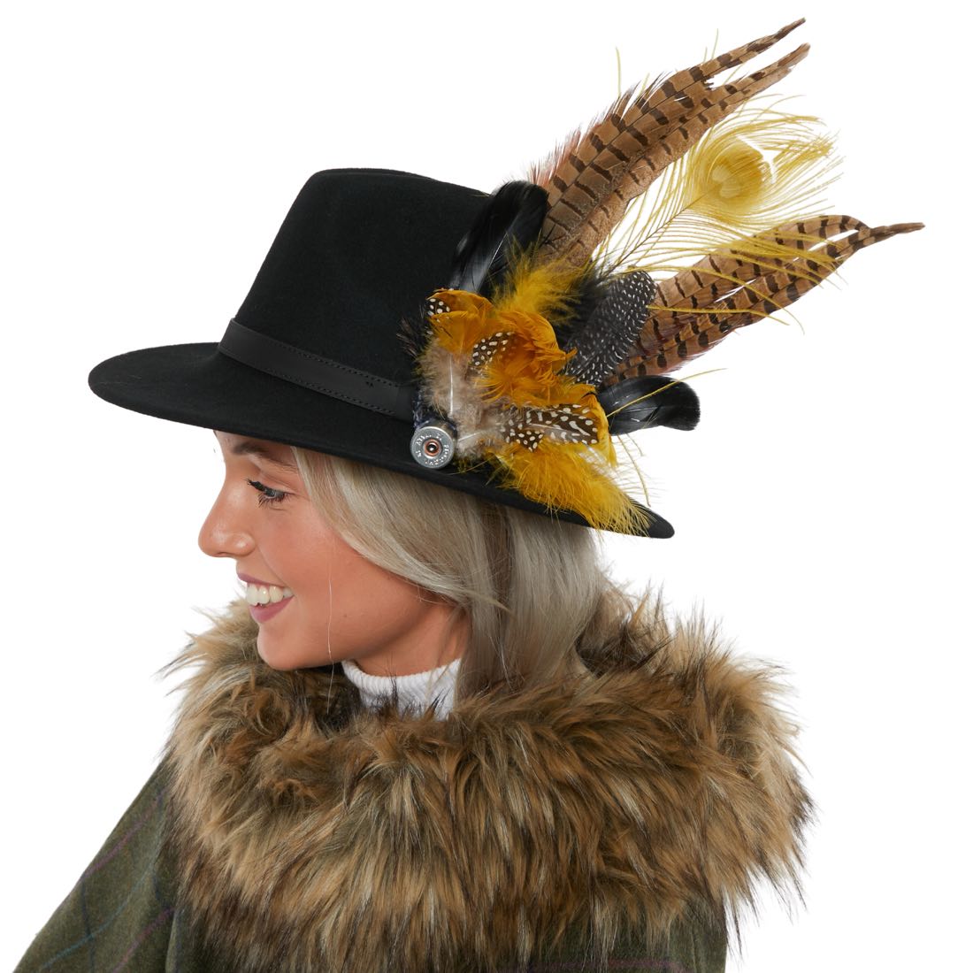 Jenna Black Fedora Hat with Feathers - Grace and Dotty