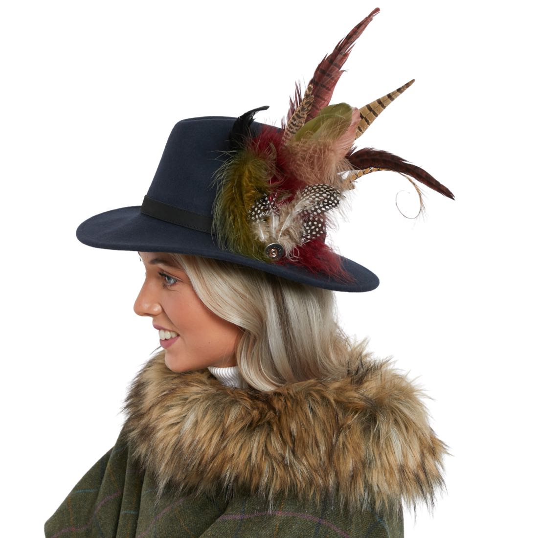 Emery Navy Fedora Hat with Feathers - Grace and Dotty