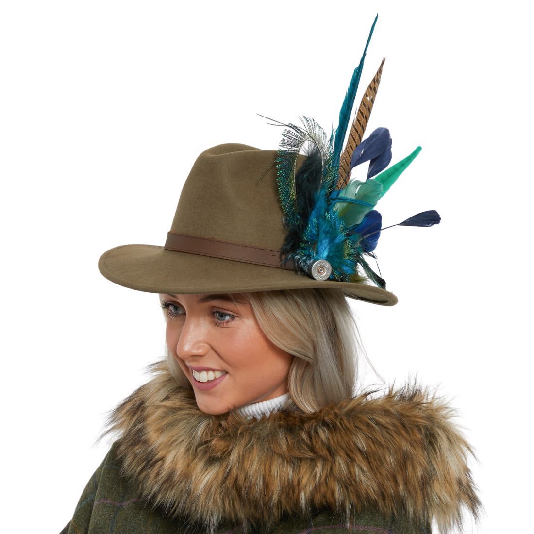 Liv Sage Fedora Hat with Feathers - Grace and Dotty