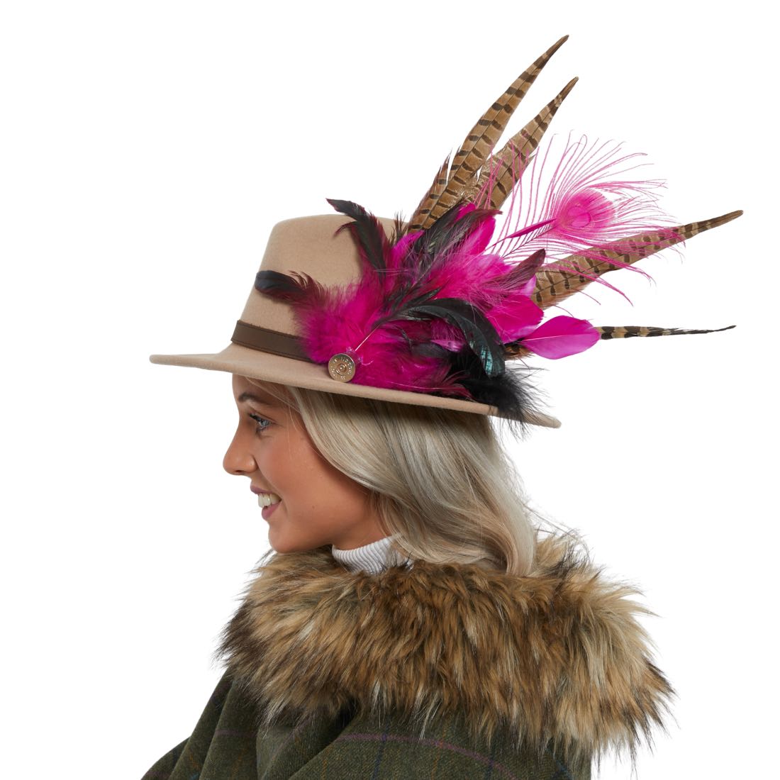 Kells Beige Fedora Hat with Feathers - Grace and Dotty