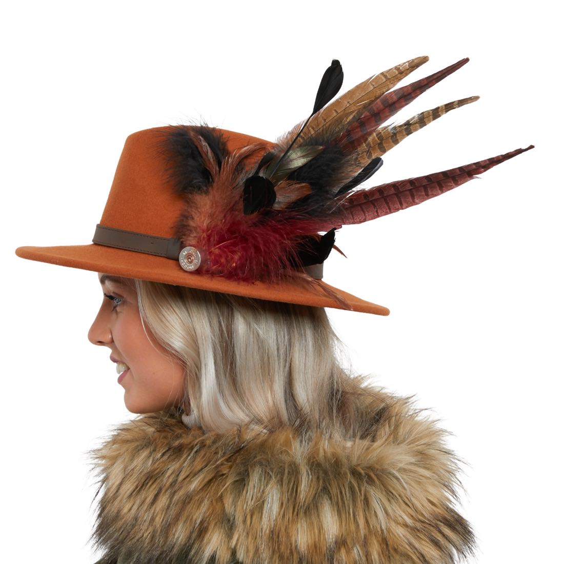 Jude Rust Fedora Hat with Feathers - Grace and Dotty