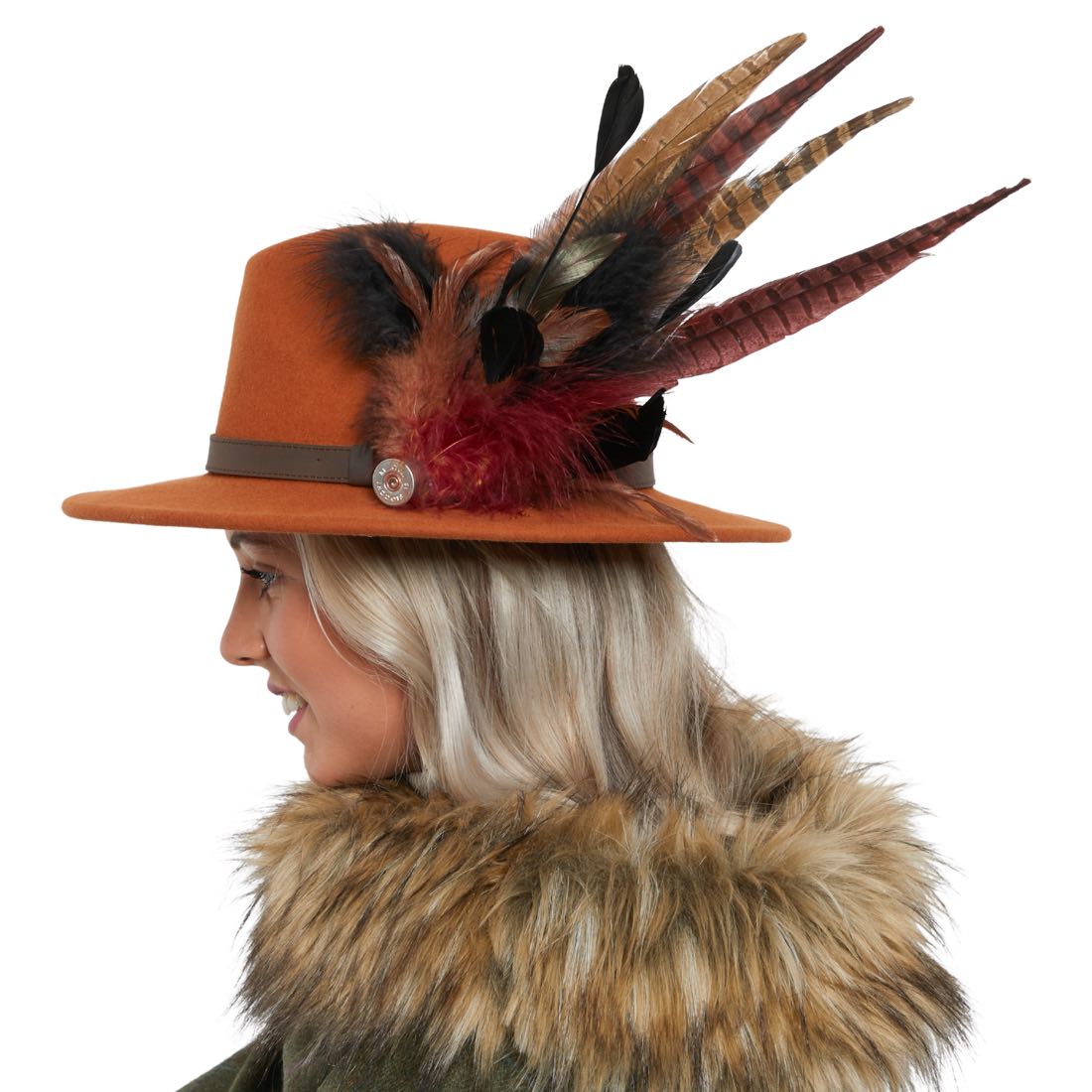 Jude Rust Fedora Hat with Feathers - Grace and Dotty