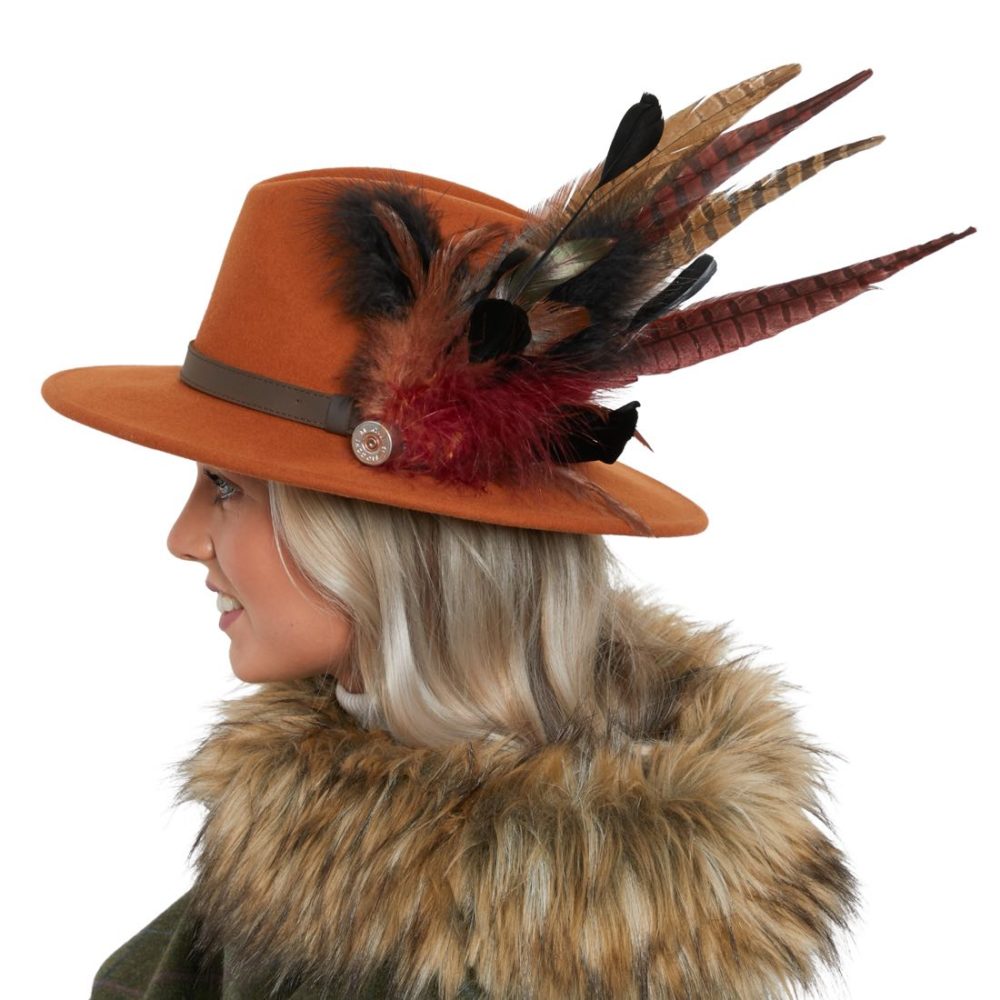 Jude Rust Fedora Hat with Feathers - Grace and Dotty