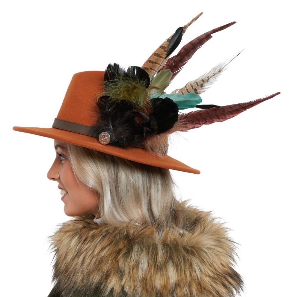 Peta Rust Fedora Hat with Feathers - Grace and Dotty