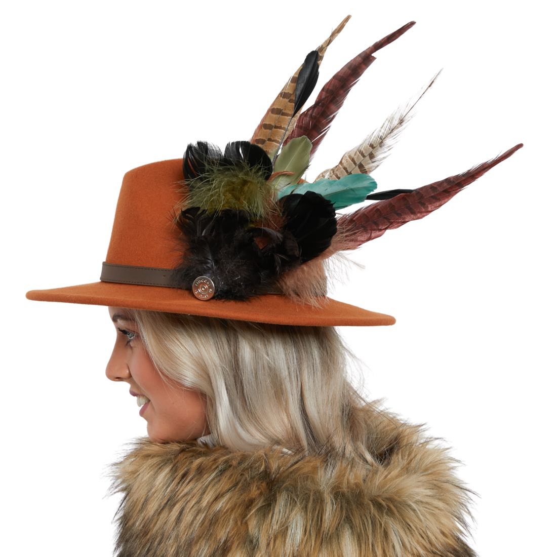 Peta Rust Fedora Hat with Feathers - Grace and Dotty