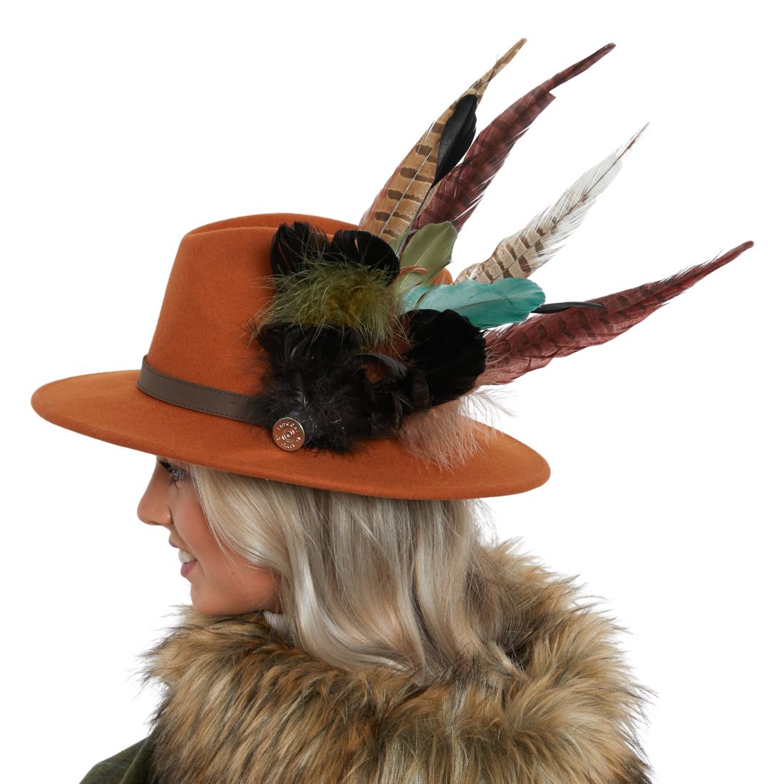 Peta Rust Fedora Hat with Feathers - Grace and Dotty