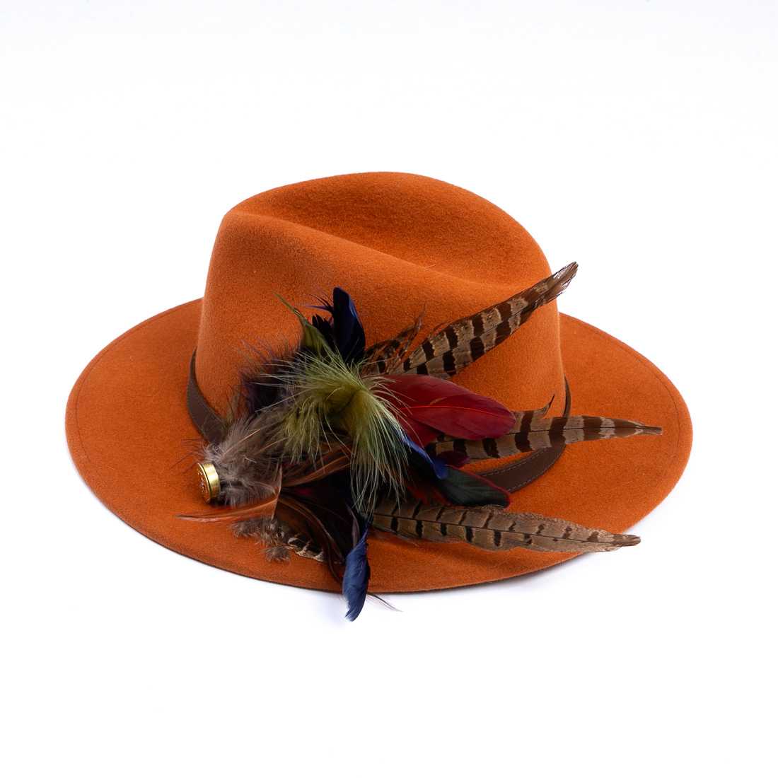 Peta Rust Fedora Hat with Feathers - Grace and Dotty