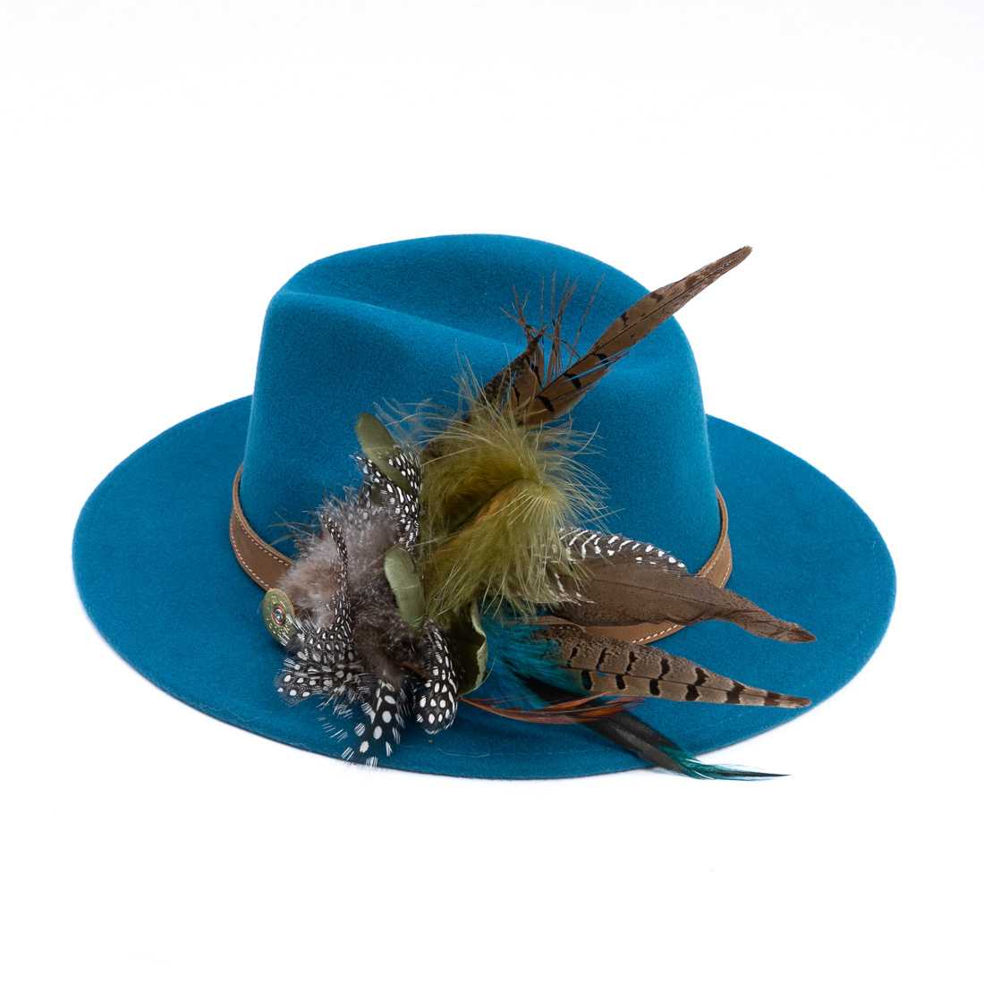 Astrid Teal Fedora Hat with Feathers - Grace and Dotty