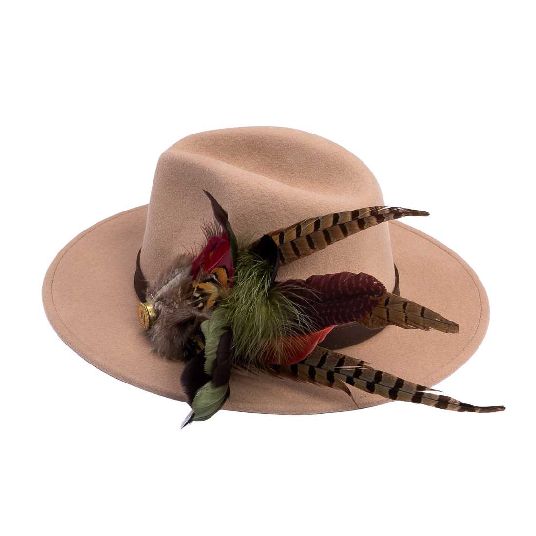 Louisa Beige Fedora Hat with Feathers - Grace and Dotty