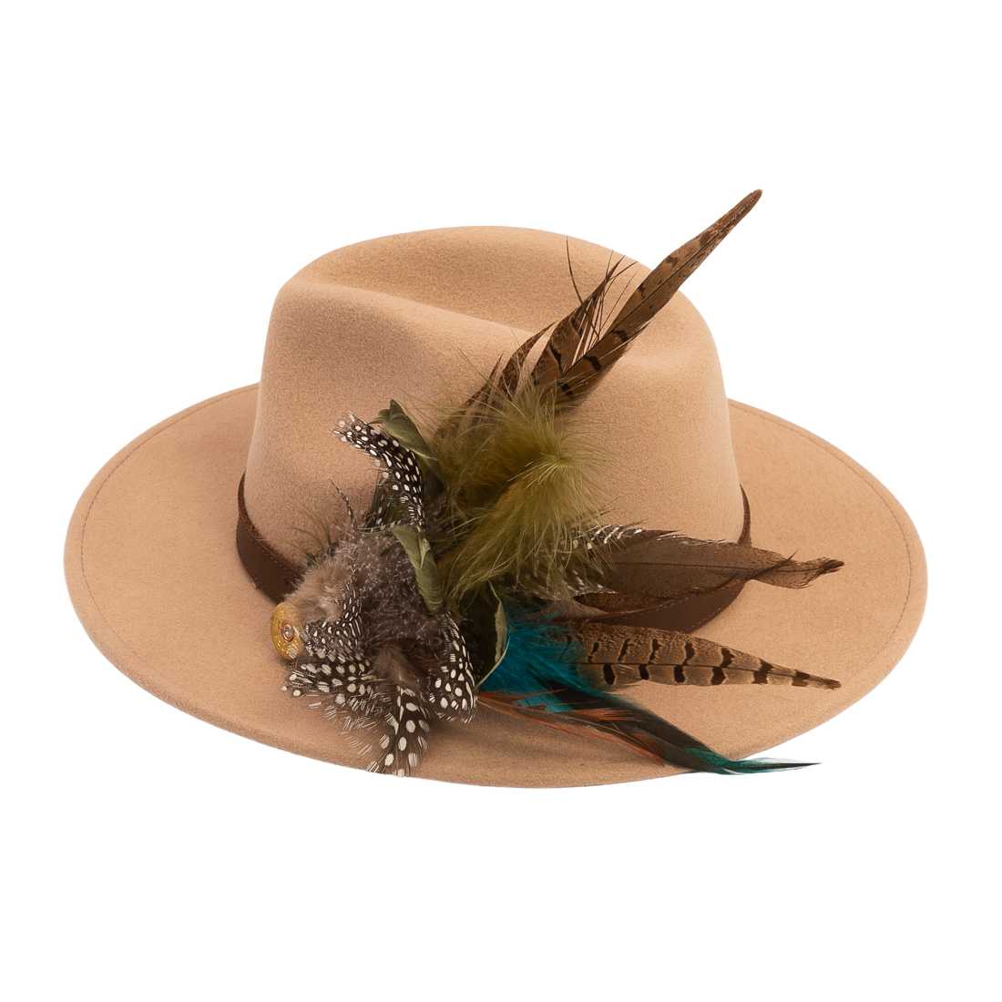 Vada Beige Fedora Hat with Feathers - Grace and Dotty