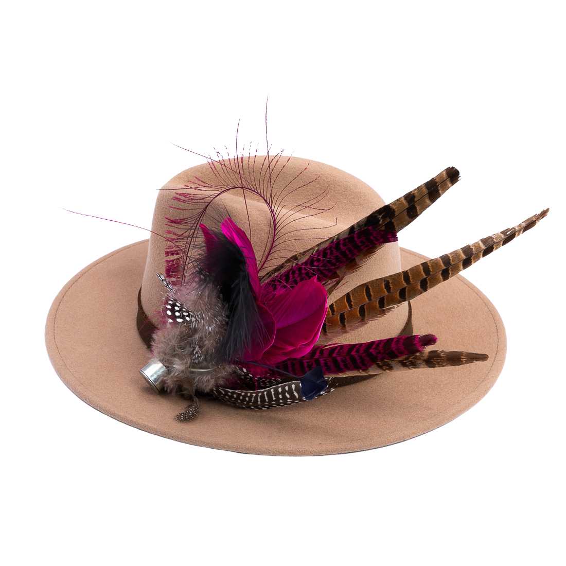 Erica Beige Fedora Hat with Feathers - Grace and Dotty