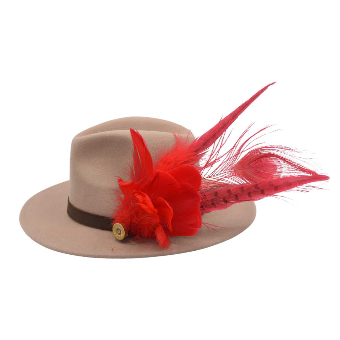 Celine Beige Fedora Hat with Feathers - Grace and Dotty