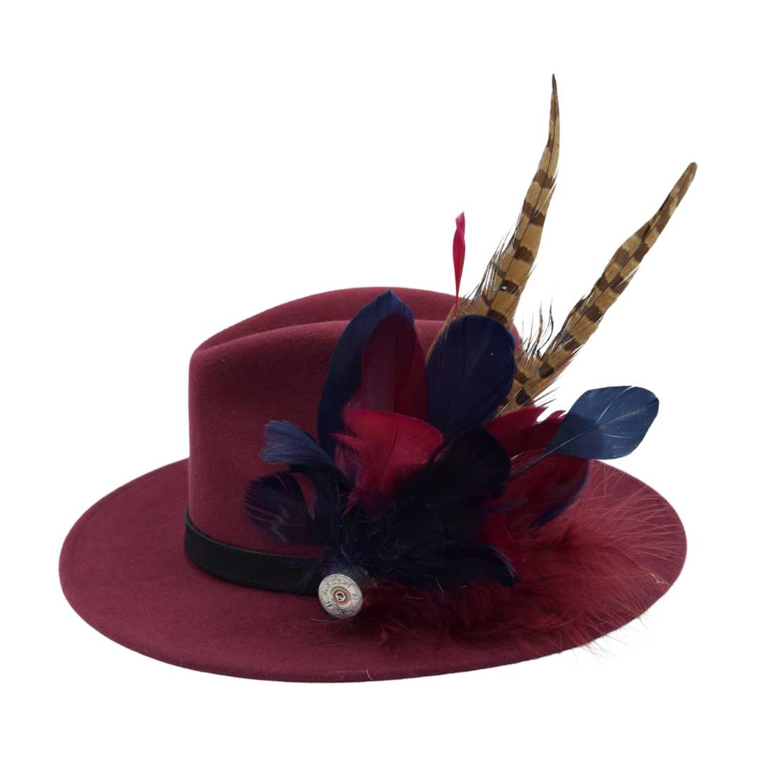 Arielle Maroon Fedora Hat with Feathers - Grace and Dotty