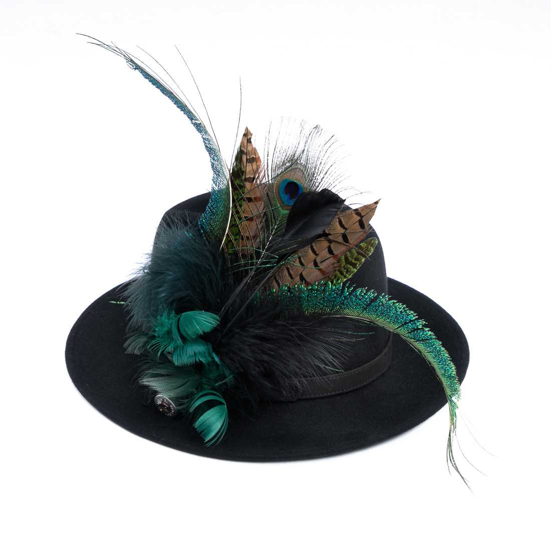 Elora Black Fedora Hat with Feathers - Grace and Dotty