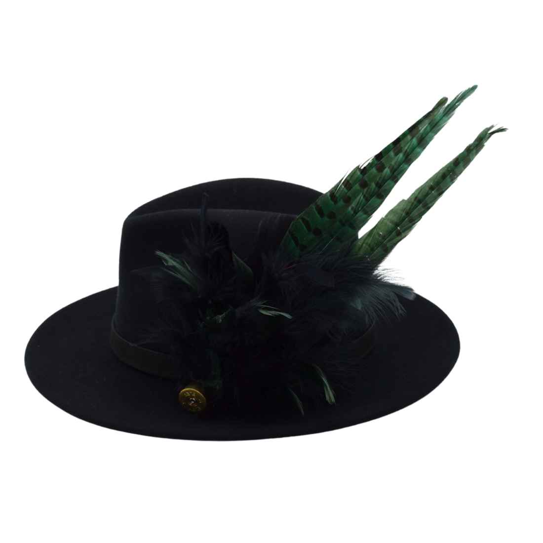 Angela Black Fedora Hat with Feathers - Grace and Dotty