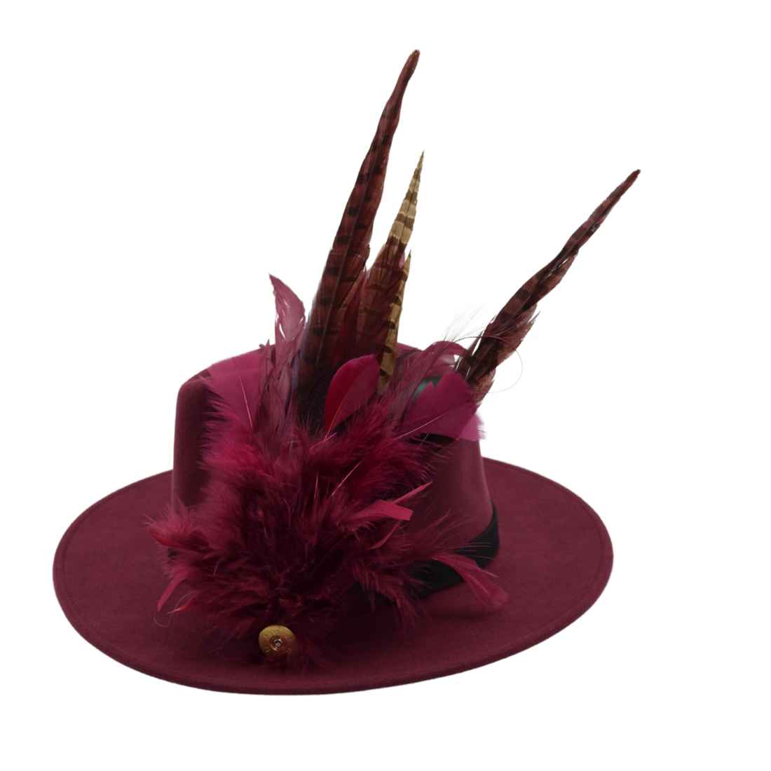 Faith Maroon Fedora Hat with Feathers - Grace and Dotty