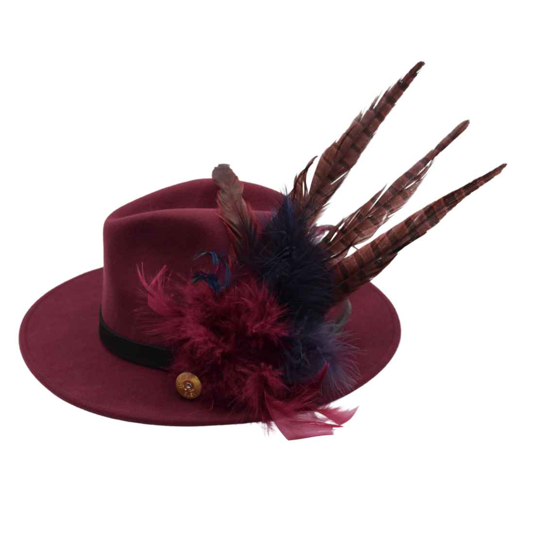 Ruth Maroon Fedora Hat with Feathers - Grace and Dotty