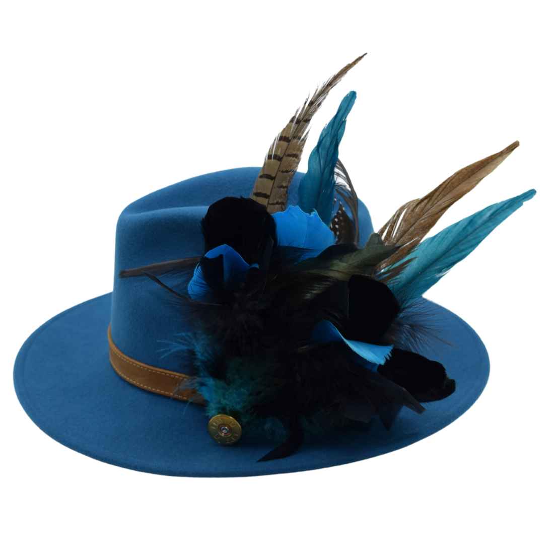 Harper Teal Fedora Hat with Feathers - Grace and Dotty