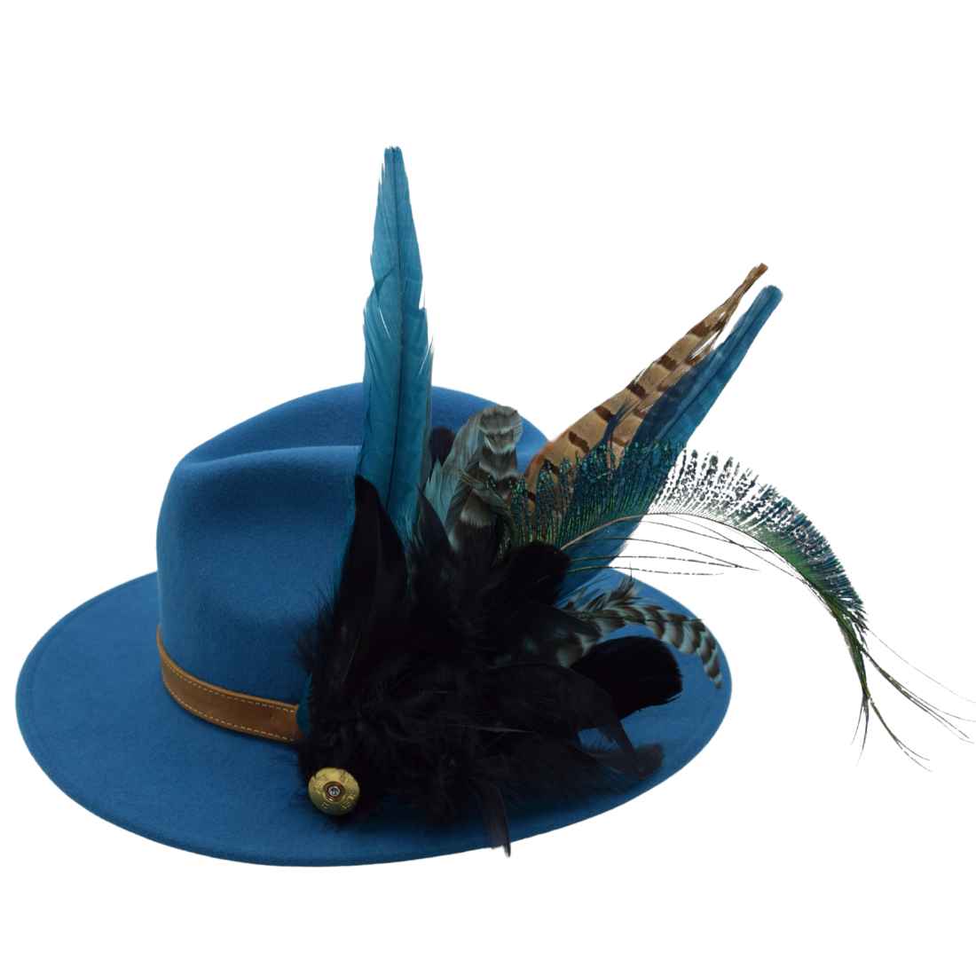 Audley Teal Fedora Hat with Feathers - Grace and Dotty