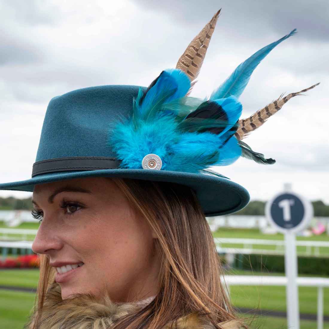 Margot Deep Teal Fedora with Feathers - Grace and Dotty