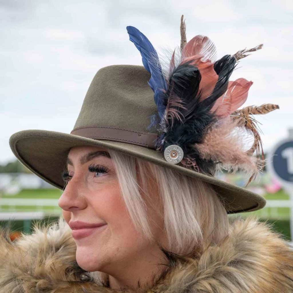 Elise Traditional Green Fedora with Feathers - Grace and Dotty